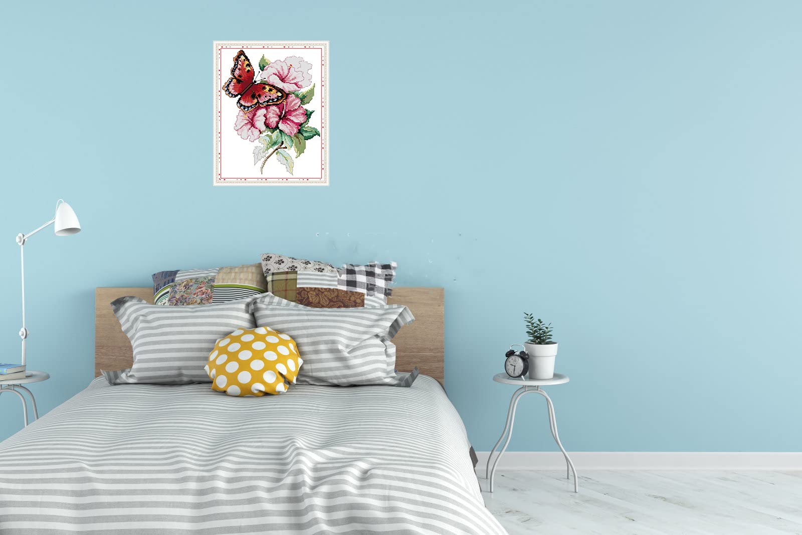 MONDART Stamped Cross Stitch Kit A Full Range of Embroidery Starter Kits for Beginners-Butterfly Love Flower 18 (Printed Cloth 11CT, 14.17×17.32-inch)