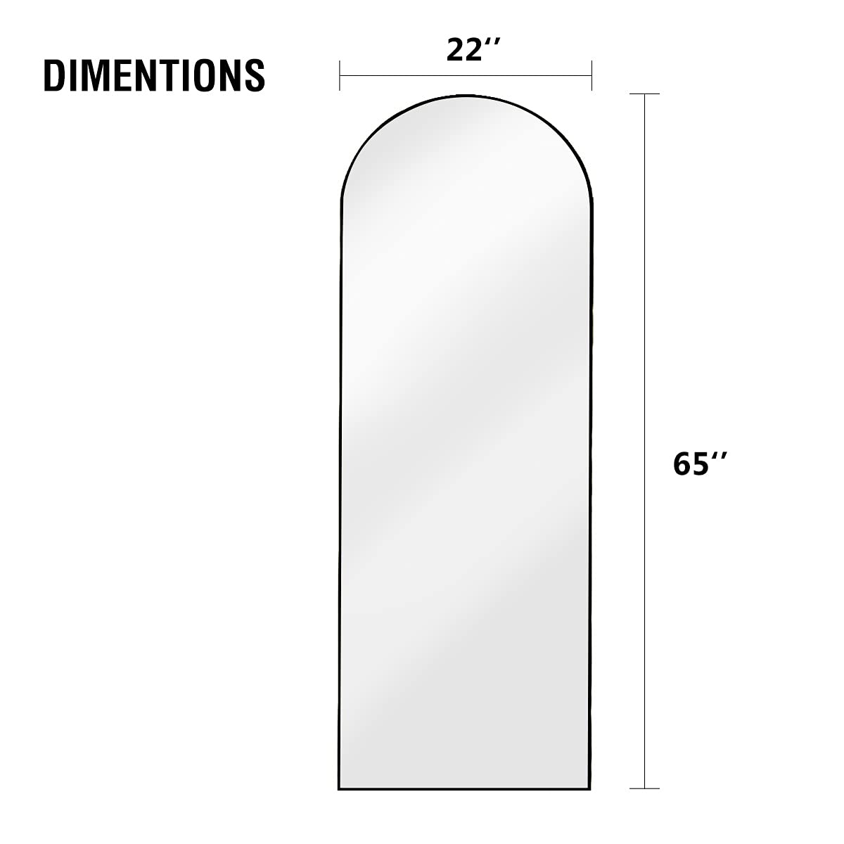 OGCAU Full Length Mirror, Floor Mirror, 65"x22" Arched-Top Mirror, Hanging or Leaning, Standing Mirror, Body, Wall Mounted with Aluminum Frame for Bedroom Living Room, Black