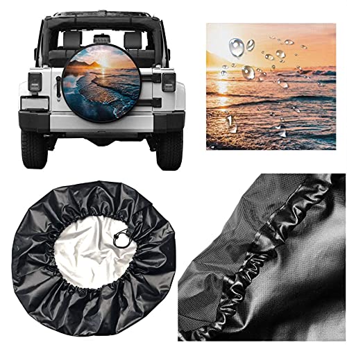 Zhung Ree Spare Tire Cover Amazing Beach Sunset Tire Cover Waterproof Dust-Proof Universal for Jeep,Trailer, RV, SUV and Many Vehicle 14 inch