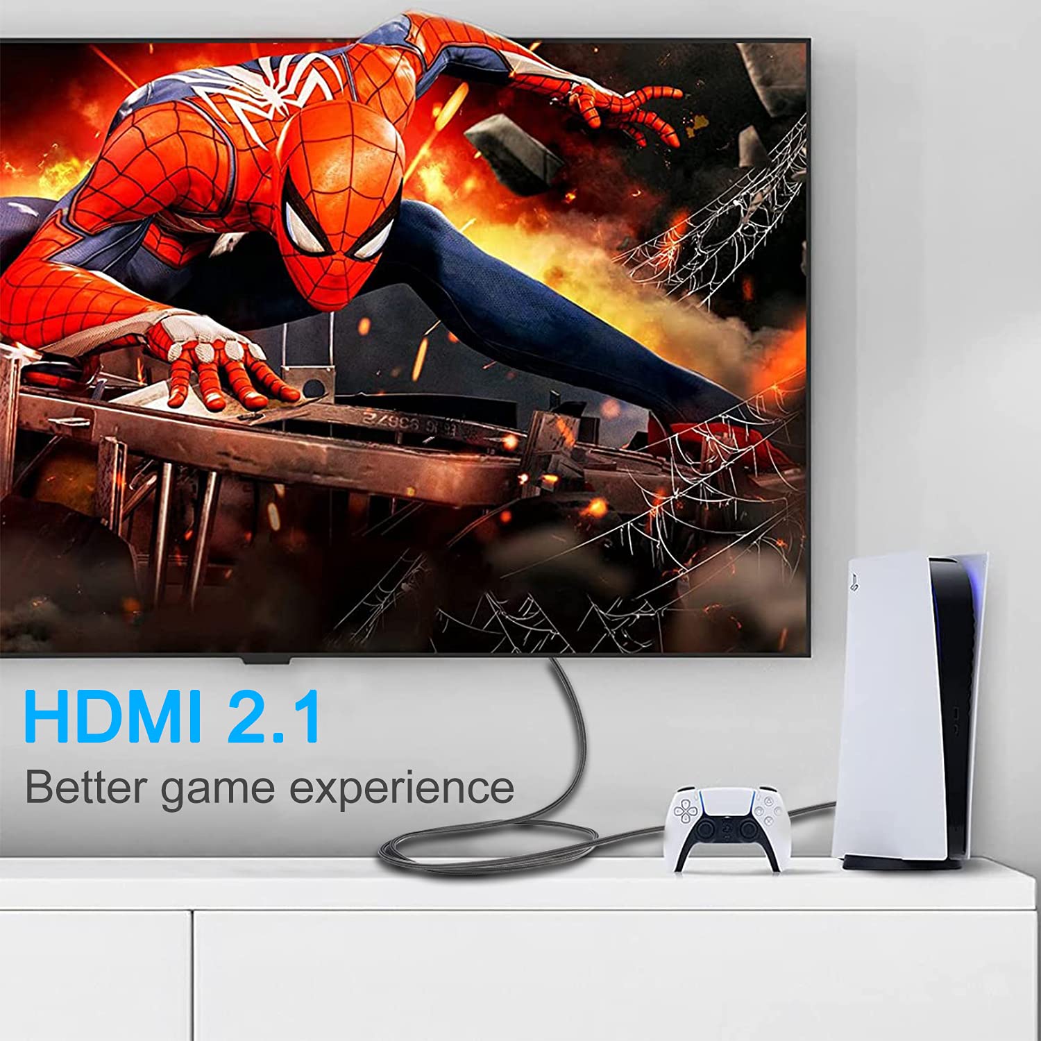 8K HDMI Cable 6.6FT/2M, Ultra High-Speed 48Gbps Gold Plated Braided HDMI 2.1 Cord, 4K@120Hz 8K@60Hz, Dynamic HDR, eARC, Compatible with PS5/Xbox/Playstation/Fire TV/Roku TV and More