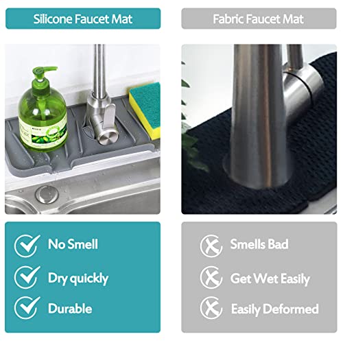 ABQ Kitchen Sink Splash Guard, 2 Pack Silicone Faucet Handle Drip Catcher Tray, 14.57" x 5.31" Drying Mat for Kitchen Countertop & Bathroom Sink Protectors (Grey)