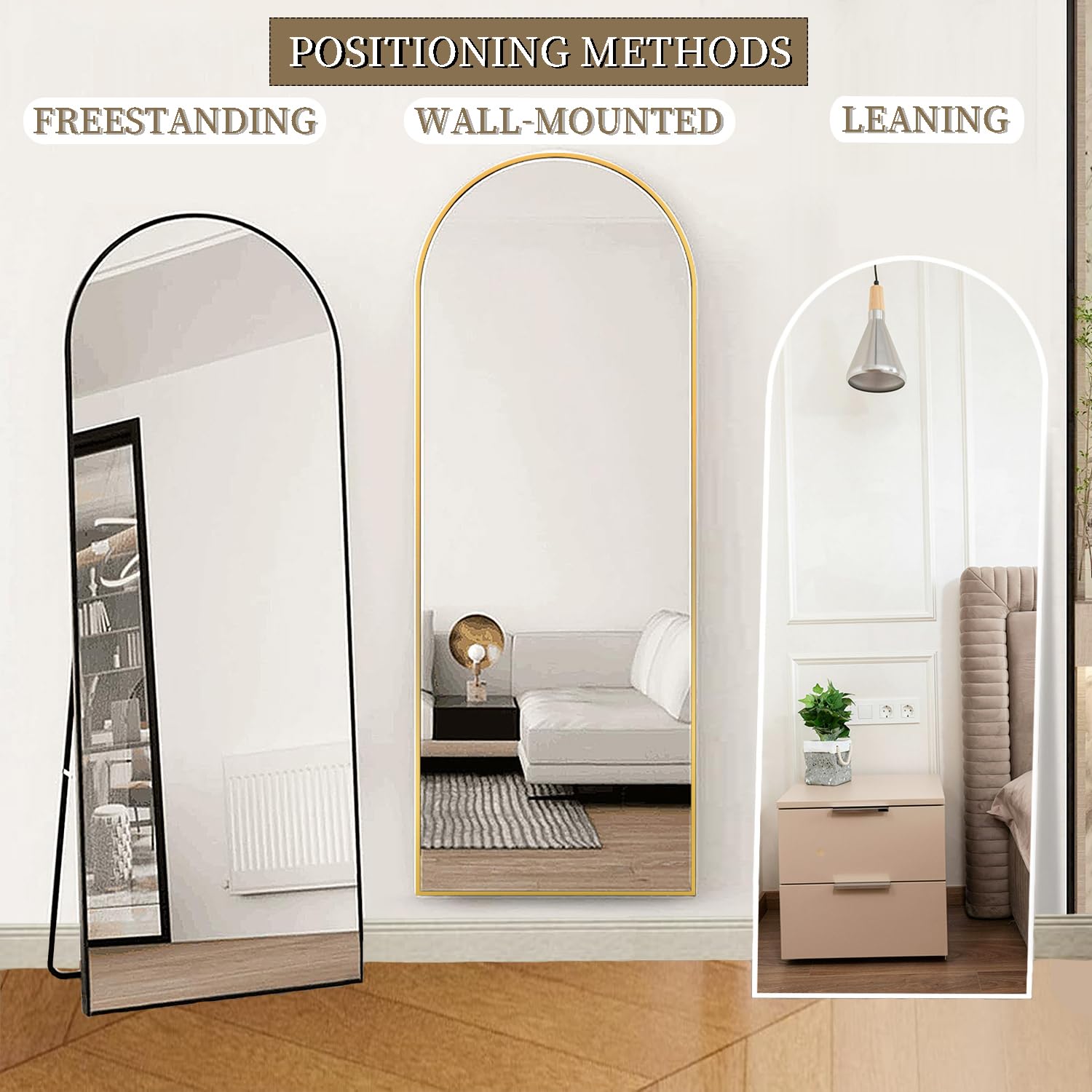 OGCAU Full Length Mirror, Floor Mirror, 65"x22" Arched-Top Mirror, Hanging or Leaning, Standing Mirror, Body, Wall Mounted with Aluminum Frame for Bedroom Living Room, Black