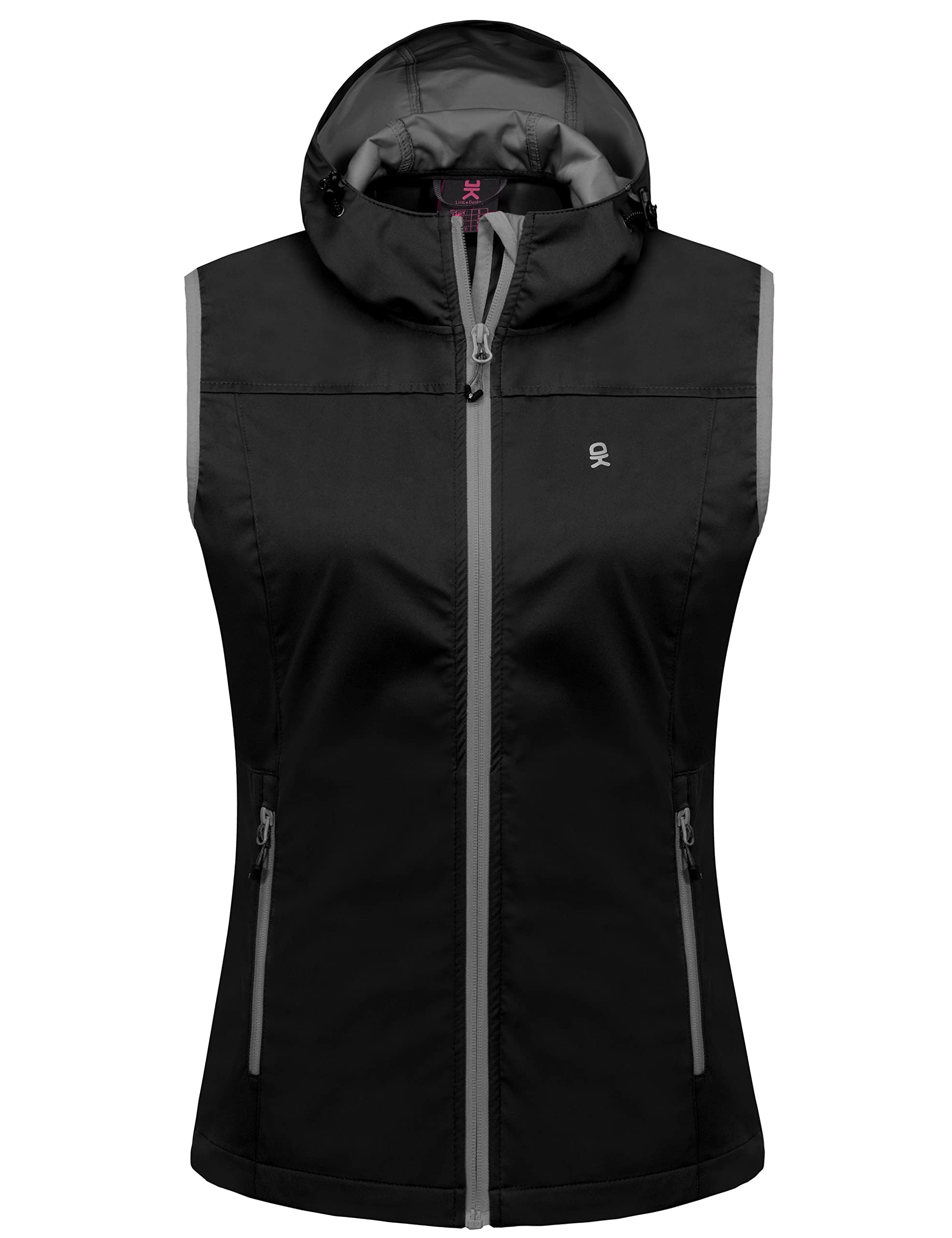 Little Donkey Andy Women's Lightweight Softshell Vest, Hooded Windproof Sleeveless Jacket for Golf Travel Hiking Running Black L