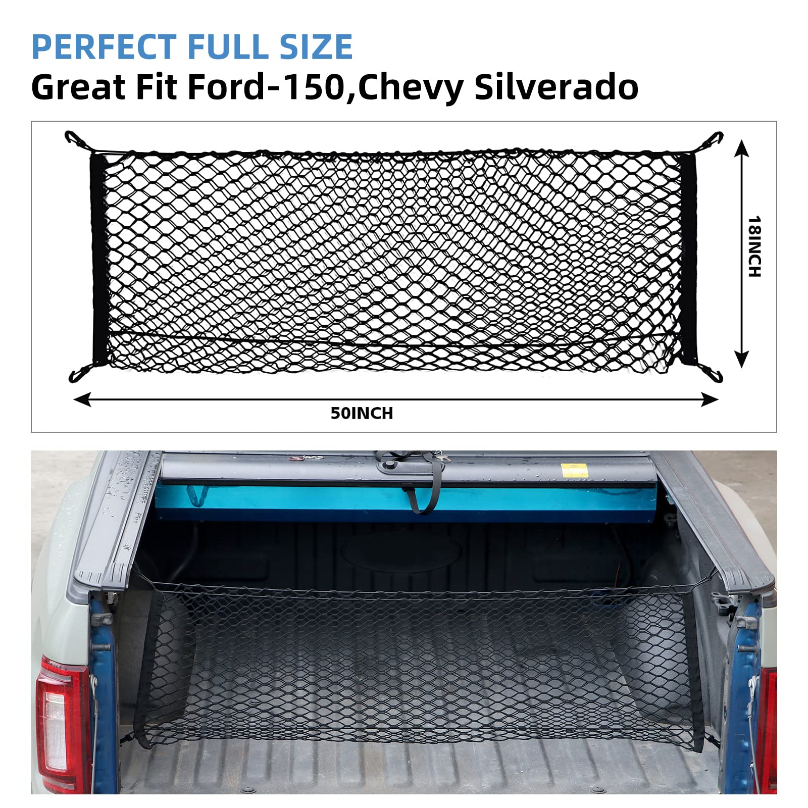 KARCOCA Truck Bed Cargo Net for Trunk Storage,Mesh Storage Cargo Trunk Organize Grocery Holder,Cargo Net for Pickup Truck Bed Automotive Cargo Nets