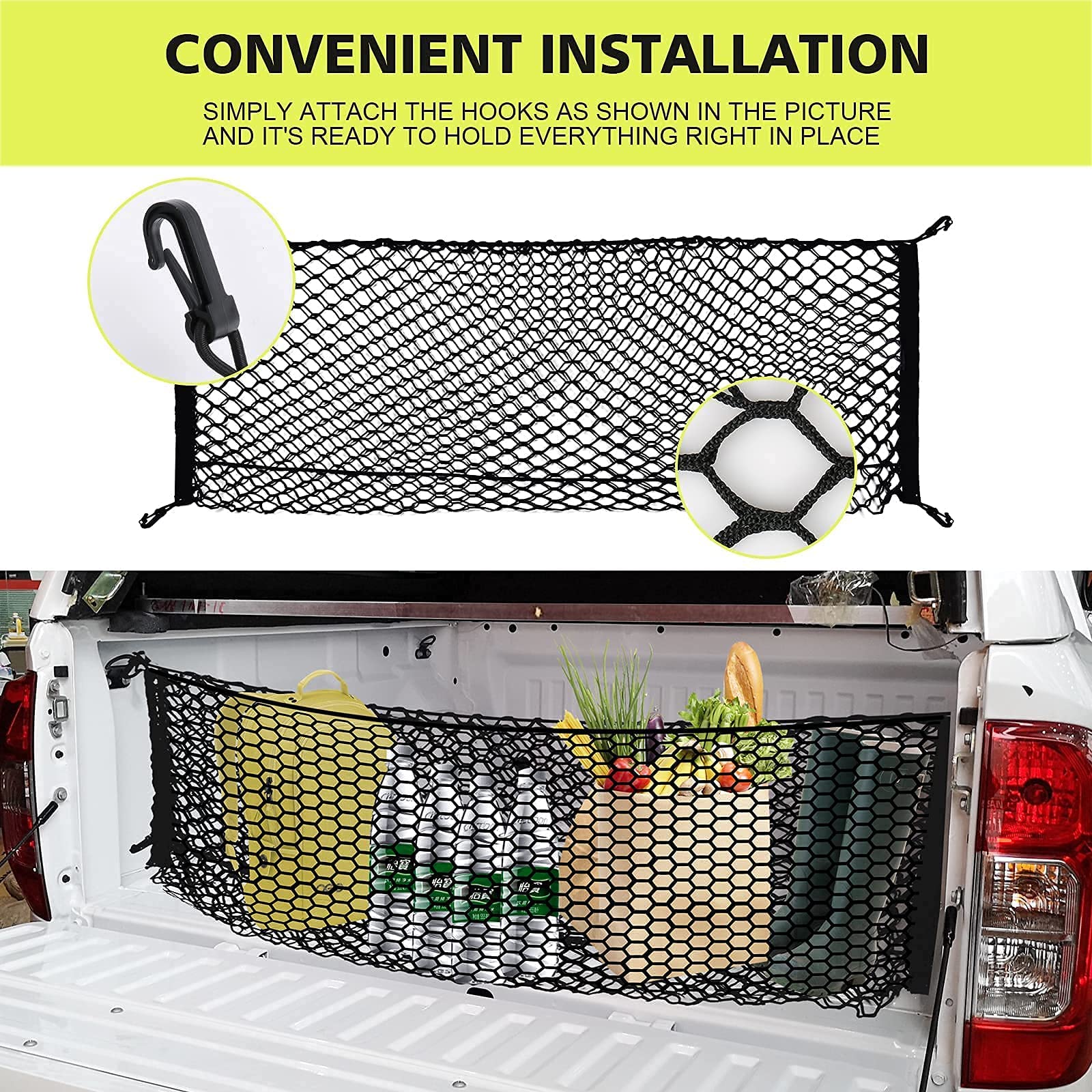 KARCOCA Truck Bed Cargo Net for Trunk Storage,Mesh Storage Cargo Trunk Organize Grocery Holder,Cargo Net for Pickup Truck Bed Automotive Cargo Nets
