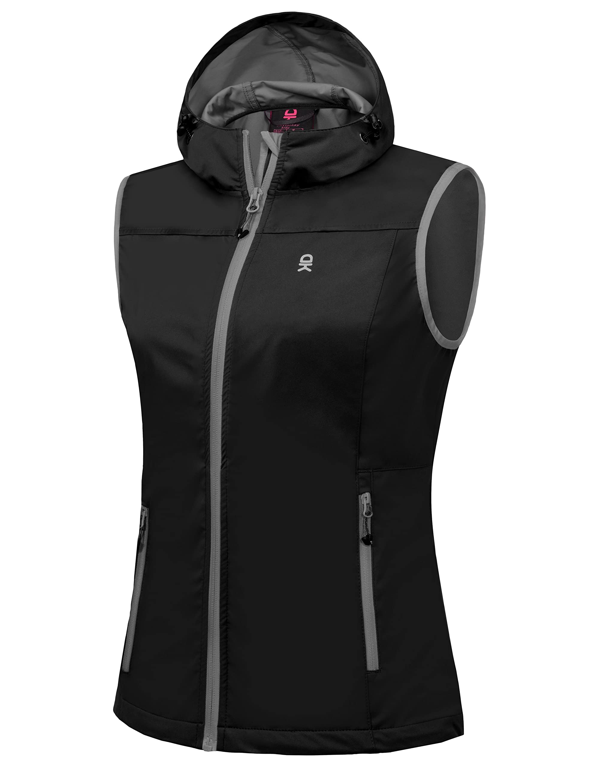 Little Donkey Andy Women's Lightweight Softshell Vest, Hooded Windproof Sleeveless Jacket for Golf Travel Hiking Running Black L