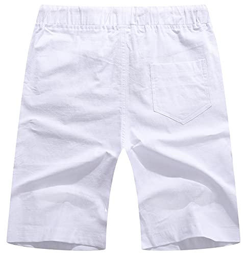 Yuanyi Men's Linen Casual Classic Fit Short Summer Beach Shorts with Elastic Waist and Pockets White XL