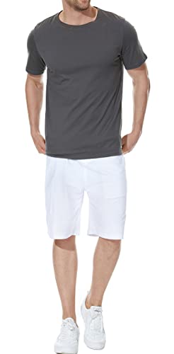 Yuanyi Men's Linen Casual Classic Fit Short Summer Beach Shorts with Elastic Waist and Pockets White XL