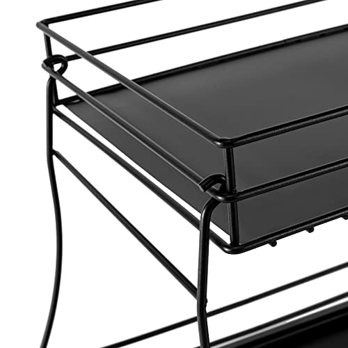 LOYALHEARTDY Pull Out Cabinet Organizer, 2 Tier Stainless Steel Under Sink Storage with Sliding Drawers Rectangular Home Organizer Shelf for Bathroom Kitchen (15.55 x 11.42 x 13.19inch, Black)