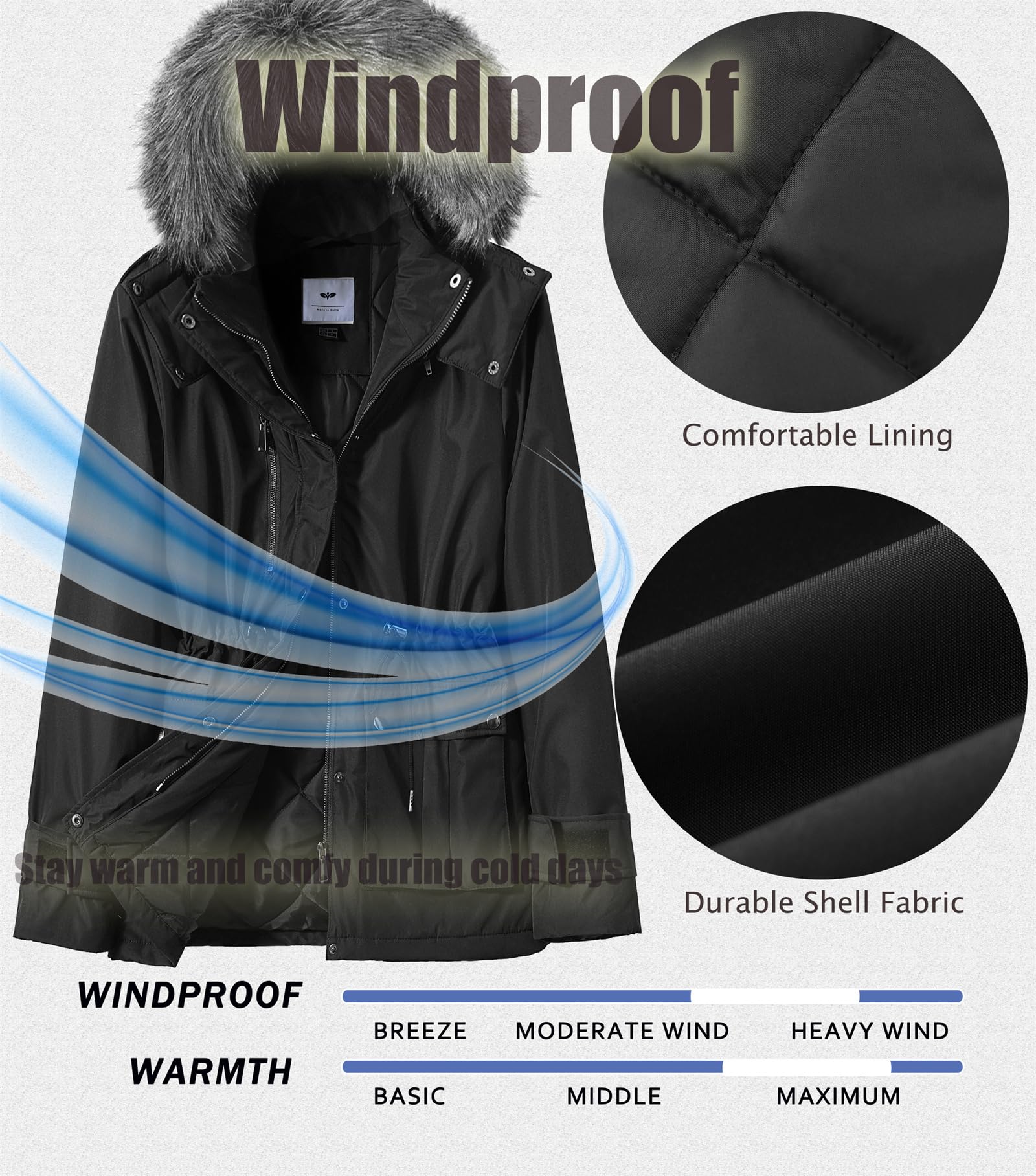 GGleaf Women's Thicken Parka Quilted Puffer Jacket Winter Coat Warm with Removable Hood Black XX-Large