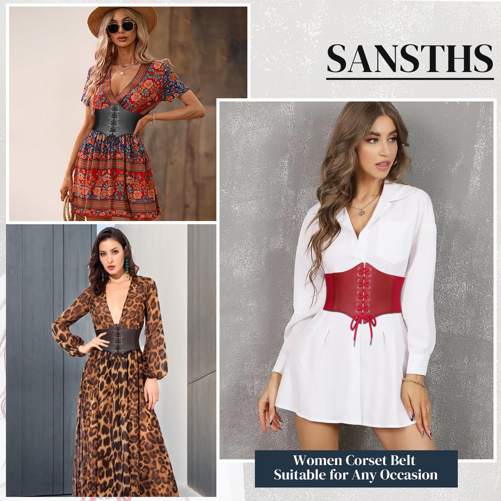 SANSTHS Wide Corset Belt for Women Lace-up Renaissance Corset Hight Waist Elastic Belt for Halloween Costume Parties Black L