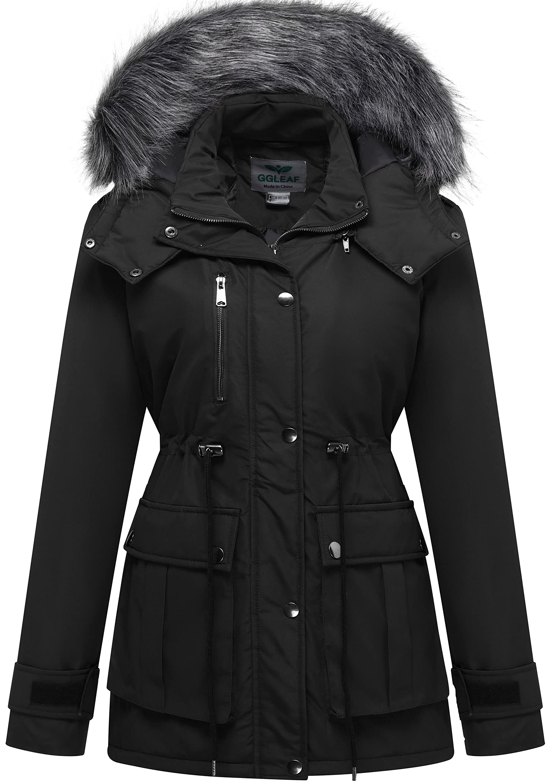 GGleaf Women's Thicken Parka Quilted Puffer Jacket Winter Coat Warm with Removable Hood Black XX-Large
