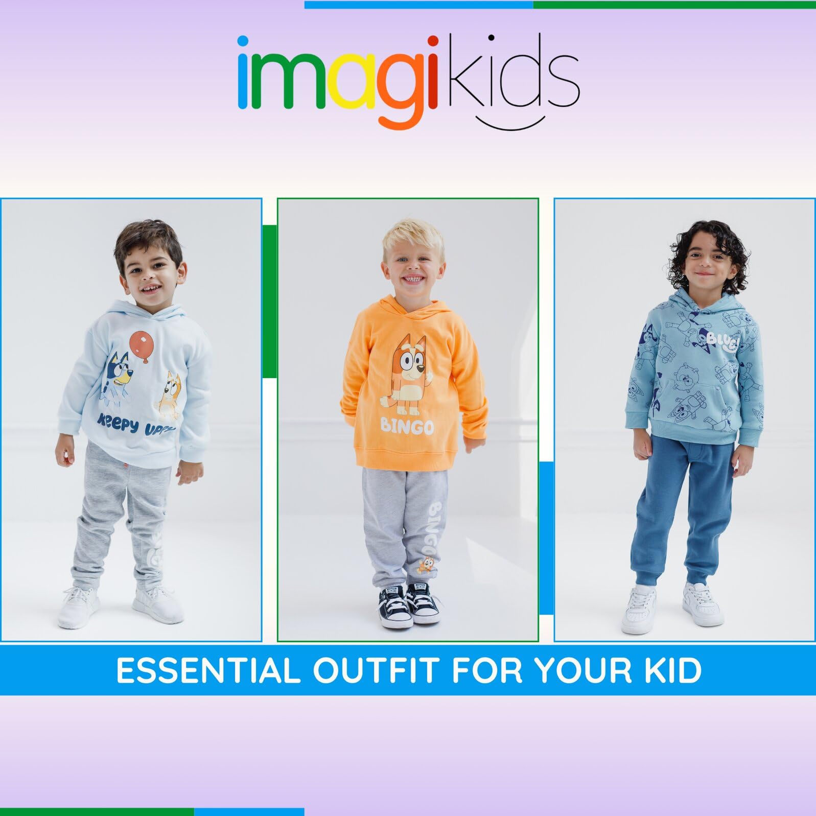 Bluey Bingo Little Boys Fleece Hoodie and Pants Outfit Set Blue/Grey 7-8
