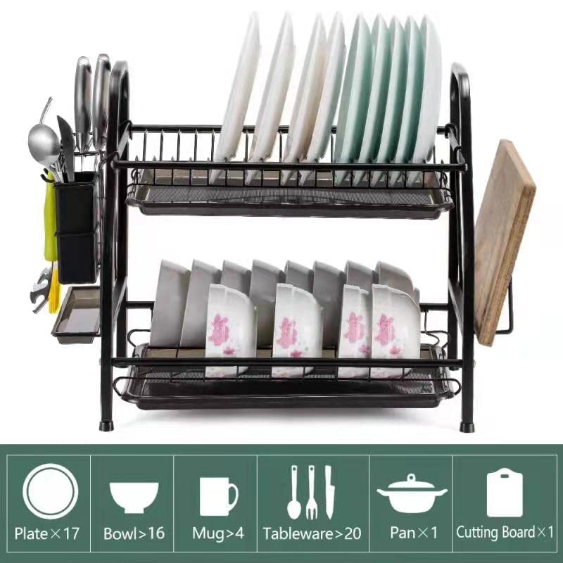 Siapapla 2 Tier Dish Rack Dish Drying Rack Dish Drainer Utensil Holder Kitchen Storage Rack Water Tray Kitchen Storage Rack Sink Organizer