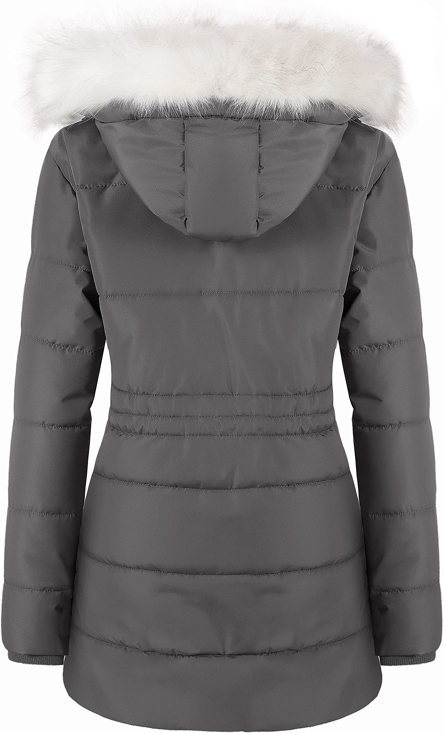 Chrisuno Women's Long Winter Puff Coat Insulated Water Resistant Parka With Detachable Hood XL Dark Grey