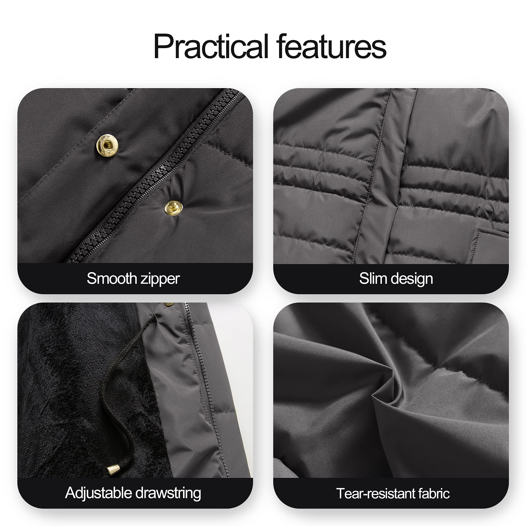 Chrisuno Women's Long Winter Puff Coat Insulated Water Resistant Parka With Detachable Hood XL Dark Grey