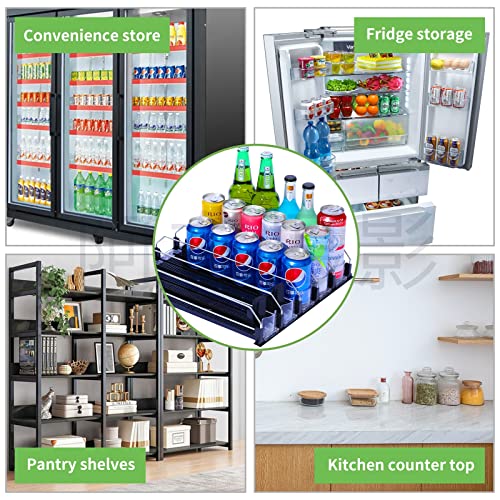 Soda Can Organizer for Refrigerator, Self-Pushing Drink Organizer for Fridge,Width Ajustable Beverage Pusher Glide Pantry Holds up to 25/30 Cans Black
