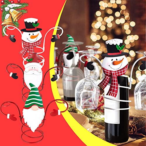 Christmas Holiday Wine Bottle & Glass Holders Countertop, Hold 1 Wine Bottle and 2 Glasses, Perfect for Home Decor & Kitchen Storage Rack, Bar, Wine Cellar, Cabinet, Dining Tabletop (Set of 3)