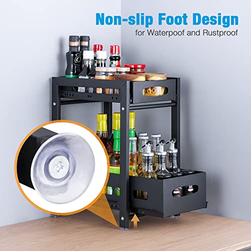 LEPO Under Sink Organizer and Storage, 2 Tier Pull Out Drawer Organizer for Kitchen Cabinets, Stainless Steel Under Sink Organizers with Sliding Basket, Double Under Sink Storage Shelf for Bathroom