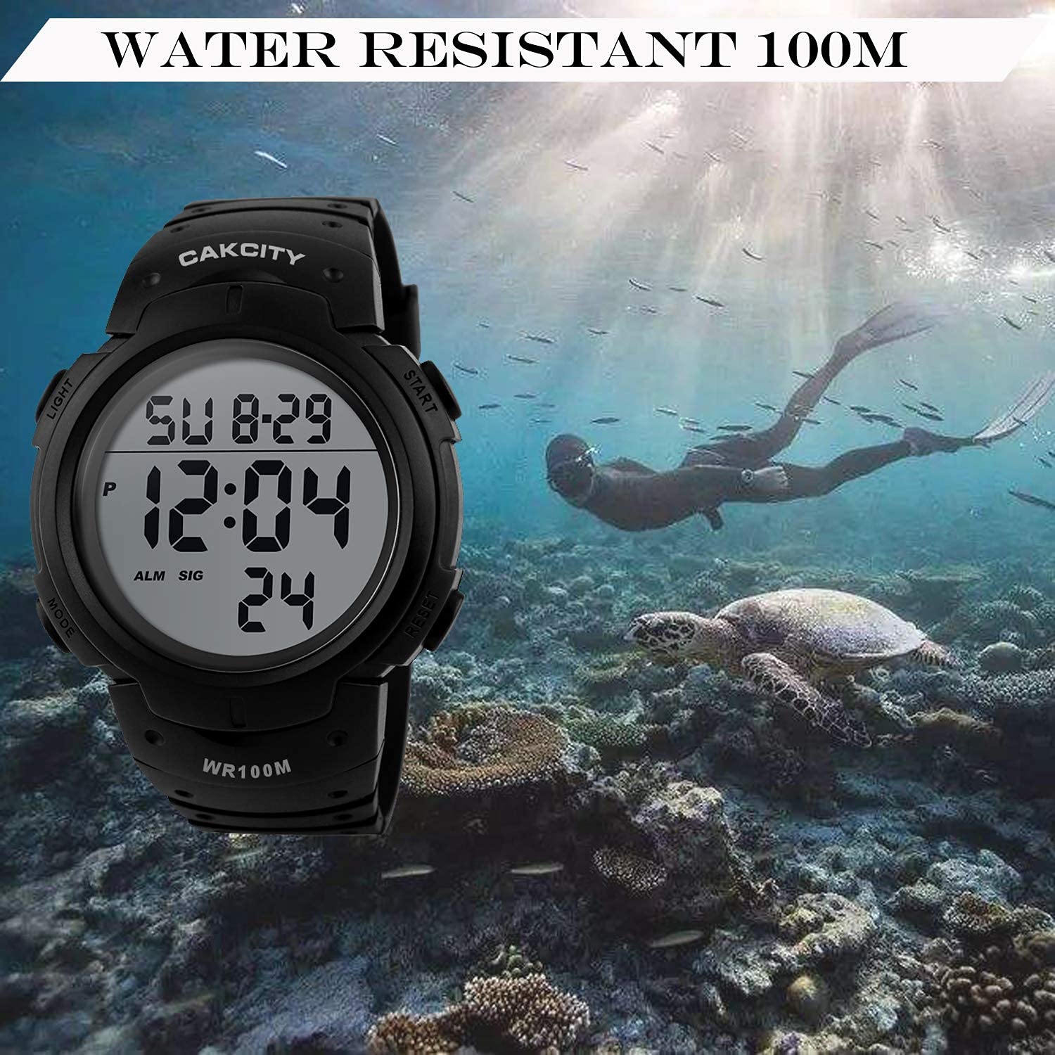 CakCity Digital Sport Watches for Men Waterproof 100M Wrist Watches with Alarm Stopwatch LED Large Display Black - Upgraded Version