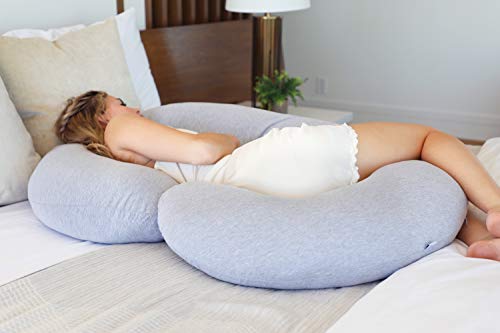 Pharmedoc Pregnancy Pillows, C Shaped Full Body Pillow for Adults– Pregnancy Pillows for Sleeping – Maternity Pillow with Support for Back, Legs, Belly and Hips – Grey Jersey Cotton Removable Cover