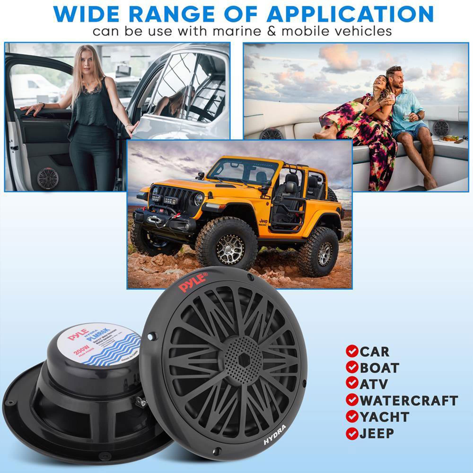 Pyle Marine Component Speaker System - 200watt peak, 6.5in Woofer, Passive Crossover 85hz-6khz, .5 in. Neodymium Tweeter, 1.4khz-14.4khz, IP-44 Marine Grade Rating, Heavy Duty Magnet - PLMR6KB Black