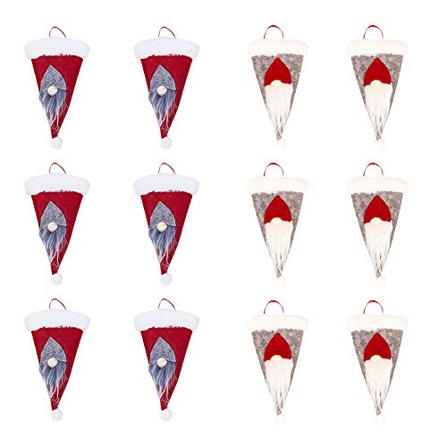 XIMINZ 12Pcs Christmas Santa Hats Silverware Holders, Nordic Santa Gnome Knife and Fork Holder Cover Tableware Bag Cutlery Holder Plush Bag Christmas Party Table Dinner Decor (red+grey)