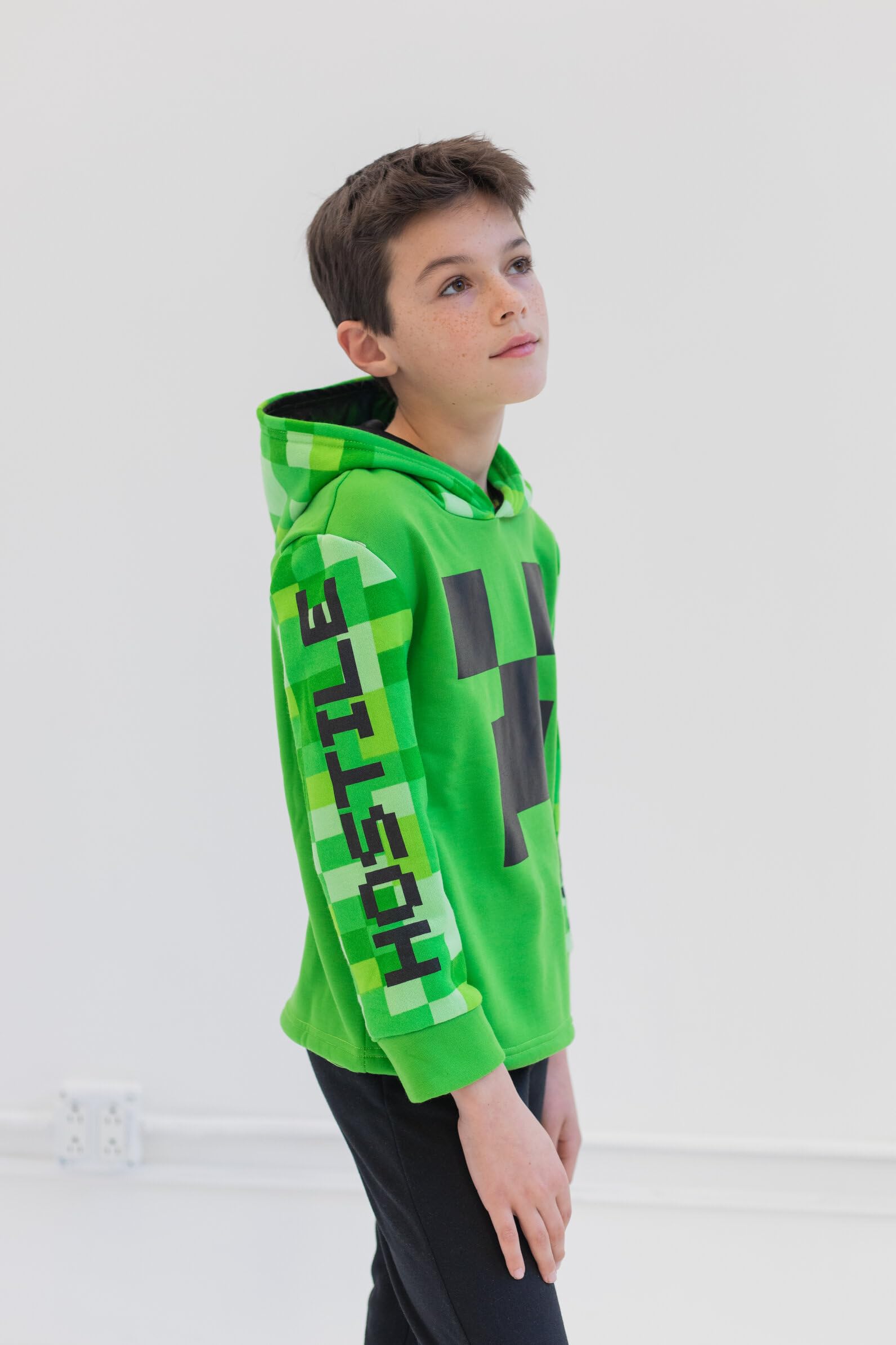 Minecraft Creeper Little Boys Fleece Raglan Hoodie & Pants Set Green/Black 7-8
