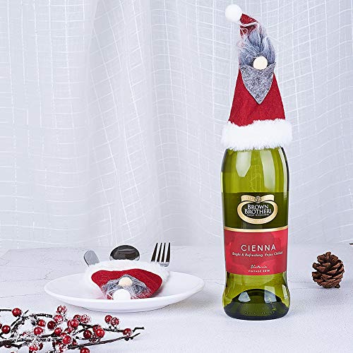 XIMINZ 12Pcs Christmas Santa Hats Silverware Holders, Nordic Santa Gnome Knife and Fork Holder Cover Tableware Bag Cutlery Holder Plush Bag Christmas Party Table Dinner Decor (red+grey)