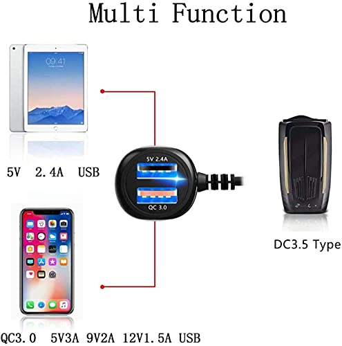 Radar Detector Power Cord,for Uniden Escort Valentine Beltronics Passport Cobra etc Radar Detector,with Dual USB QC3.0 Quick Charger(DC3.5-QC3.0)