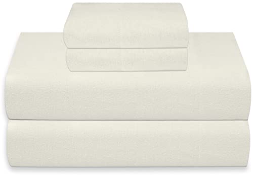 ZOYER Flannel Sheets Full Size Bed Set - Soft & Comfy Deep Pocket Cotton Flannel Bedding, Fitted Up to 16", Double Brushed Full Bed Sheets, 4 Pieces, White