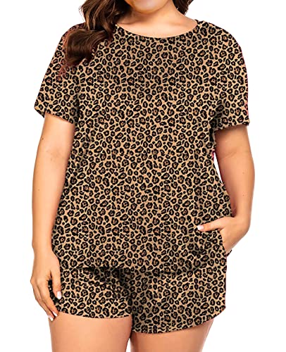 Plus Size Pajamas Womens Pajama Sets Shorts Summer Short Sleeve Pjs Cute Print Pj Sleepwear Leopard 2X