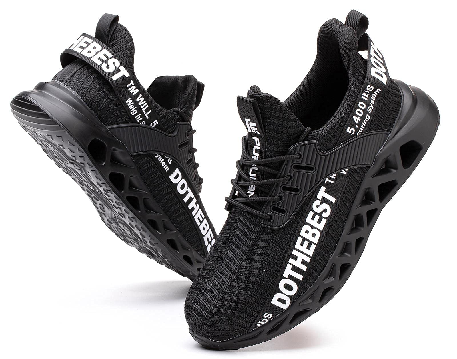 Furuian Safety Shoes Men Work Sneakers, Steel Toe, Lightweight, Comfortable, Black, Size 11.5/13