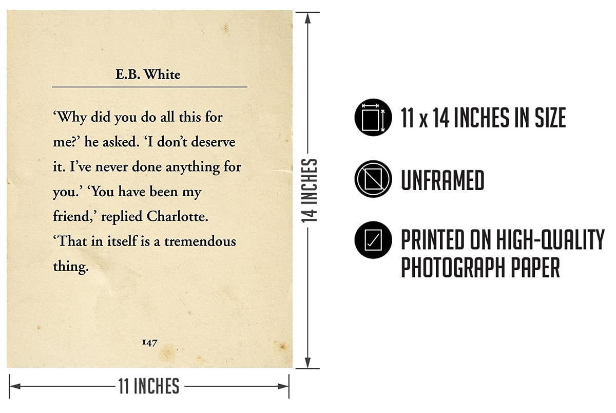 Govivo Excerpt from Charlotte's Web by E.B. White - Typography Wall Decor Art Print on a beige background - 11x14 unframed artwork printed on photograph paper