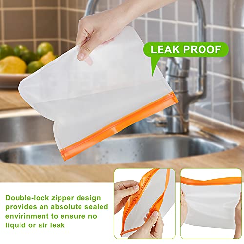 BLOCE Reusable Ziplock Bags Silicone, 3 Pack BPA FREE Flat Freezer Bags, FDA Grade Leakproof Reusable Vacuum Bags, Lunch Bags For Meat Fruit Cereal Snacks