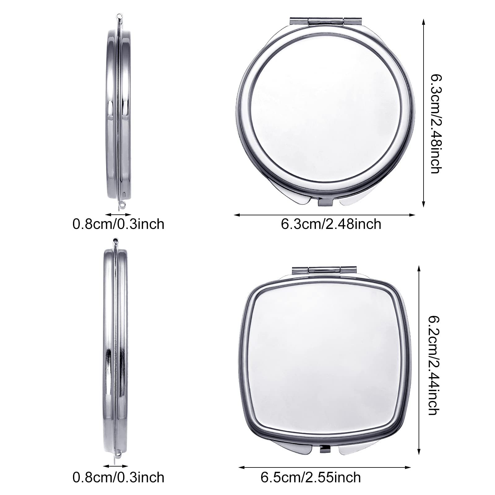 Jetec 6 Pcs Sublimation Blanks Compact Mirror Bulk Transfer Folding Pocket Makeup Double Sided Handheld Mirror Round Square Sublimation for Purse Travel