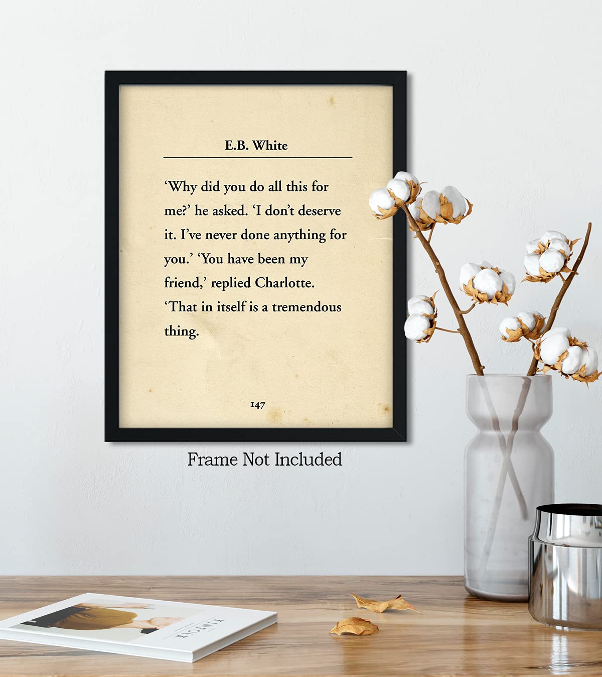 Govivo Excerpt from Charlotte's Web by E.B. White - Typography Wall Decor Art Print on a beige background - 11x14 unframed artwork printed on photograph paper