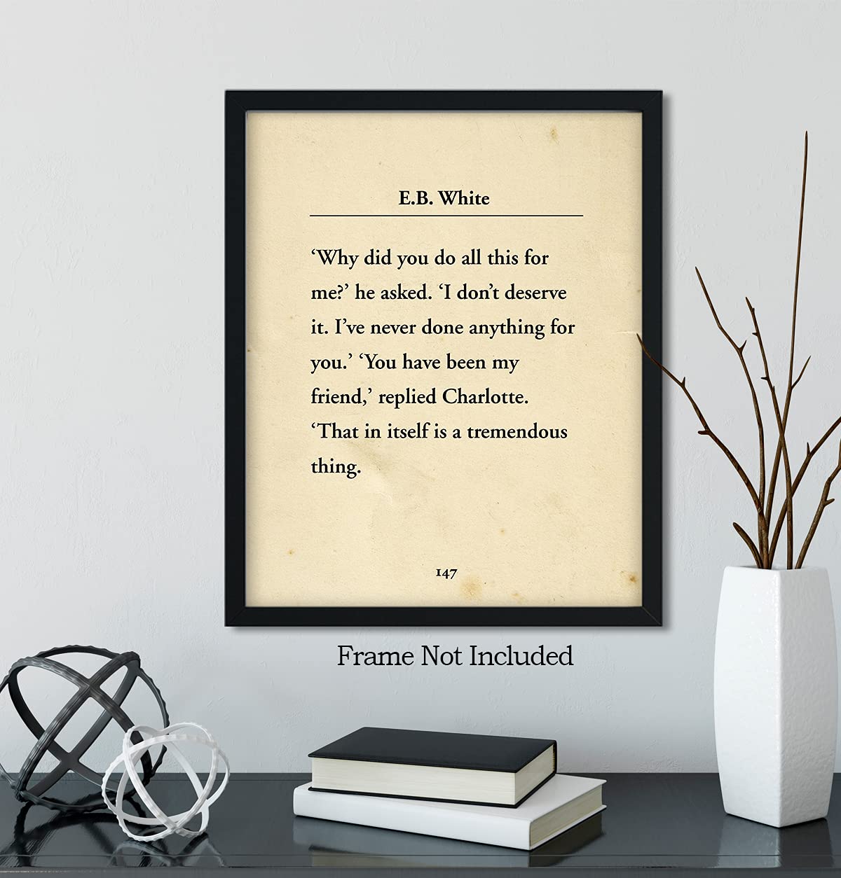 Govivo Excerpt from Charlotte's Web by E.B. White - Typography Wall Decor Art Print on a beige background - 11x14 unframed artwork printed on photograph paper