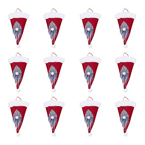 XIMINZ 12Pcs Christmas Santa Hats Silverware Holders, Nordic Santa Gnome Knife and Fork Holder Cover Tableware Bag Cutlery Holder Plush Bag Christmas Party Table Dinner Decor (red)