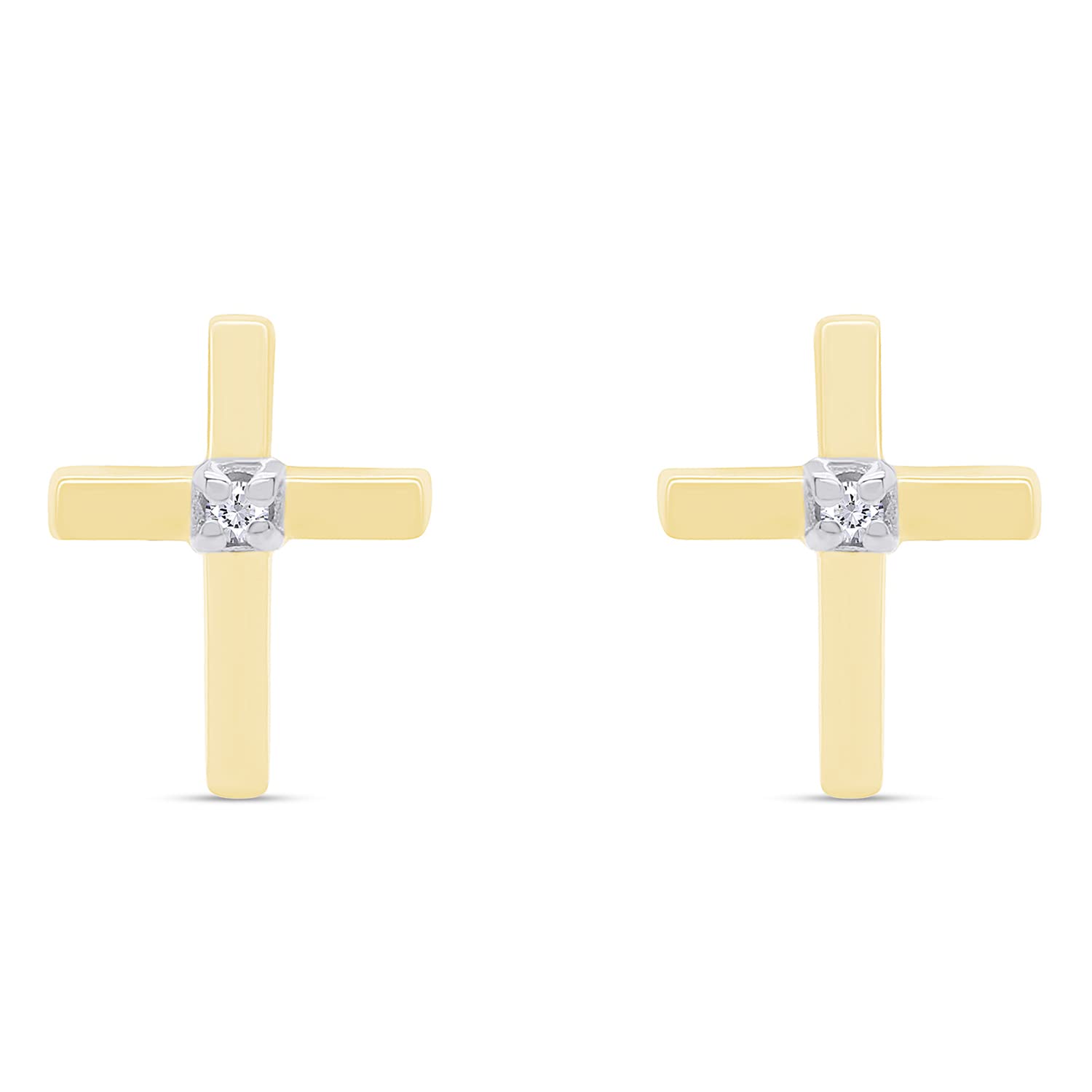 Round Natural White Diamond Cross Stud Earrings For Women's In 14K Yellow Gold Over Sterling Silver, Push Back Earrings Gift For Her