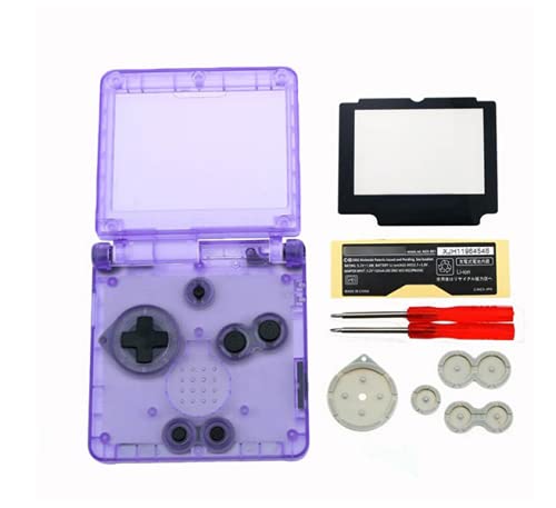 Transparent Clear Housing Shell Cover Case with Buttons Screen Lens Tools for GBA SP Gameboy Advance SP Screwdrivers Replacement (Clear Purple)