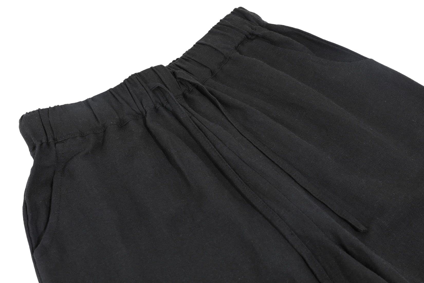 loveimgs Women's Casual Wide Leg Elastic Waist Loose Lightweight Summer Linen Beach Pants Drawstring (Black, XL)