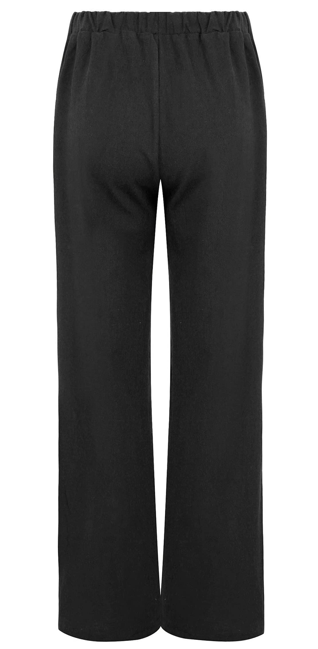 loveimgs Women's Casual Wide Leg Elastic Waist Loose Lightweight Summer Linen Beach Pants Drawstring (Black, XL)