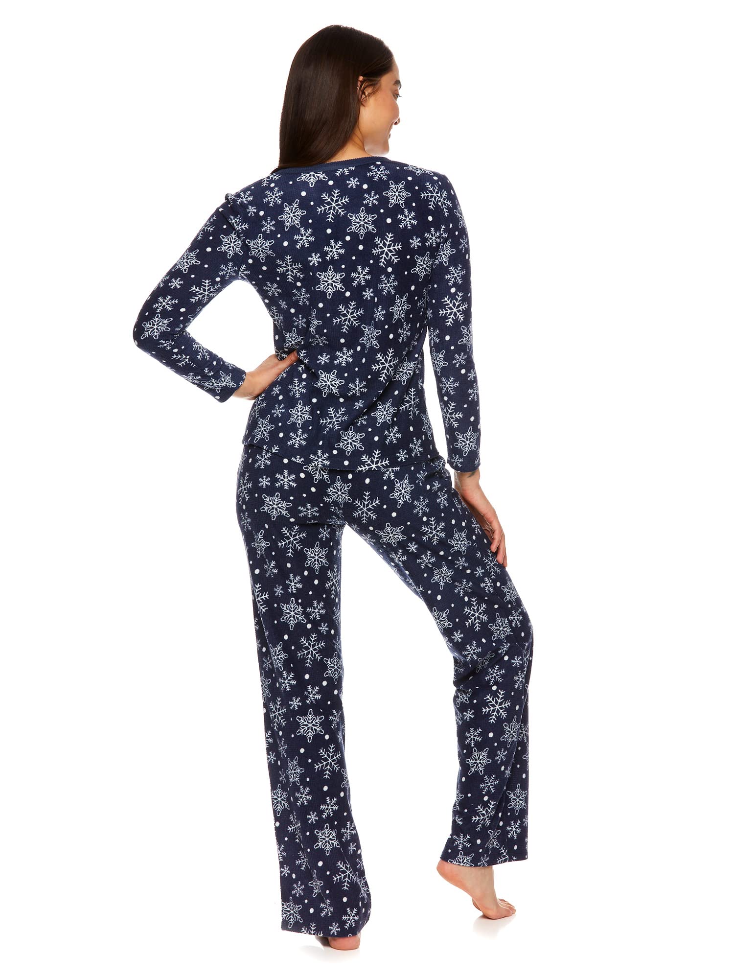 U.S. Polo Assn. Womens Pajama Sets, Snowflake Waffle Knit Pajama Sets for Women 2 Piece, Womens PJs Sets (Dark Navy, Medium)