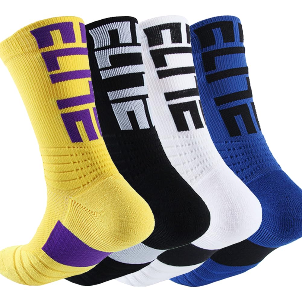 DRASEX Men's Cushioned Athletic Crew Socks 4 Pack Elite Basketball Compression Sport Running Hiking Socks