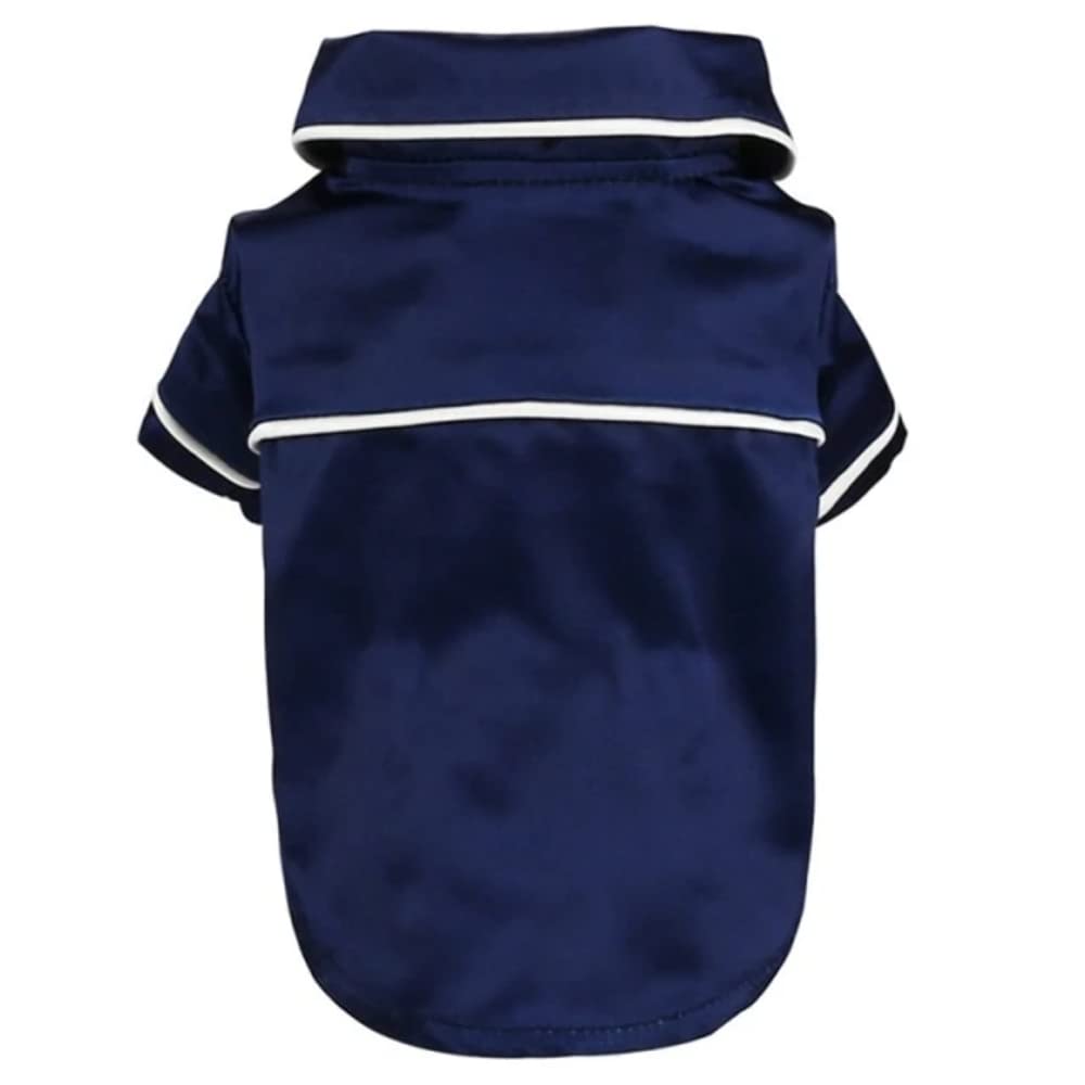 WannaTu Dog Pajamas for Small Dogs Cats Silk Soft Shirts Loungewear Lapel Two-Legged Sleepwear Shirt All Season （Navy Blue，L）, Large