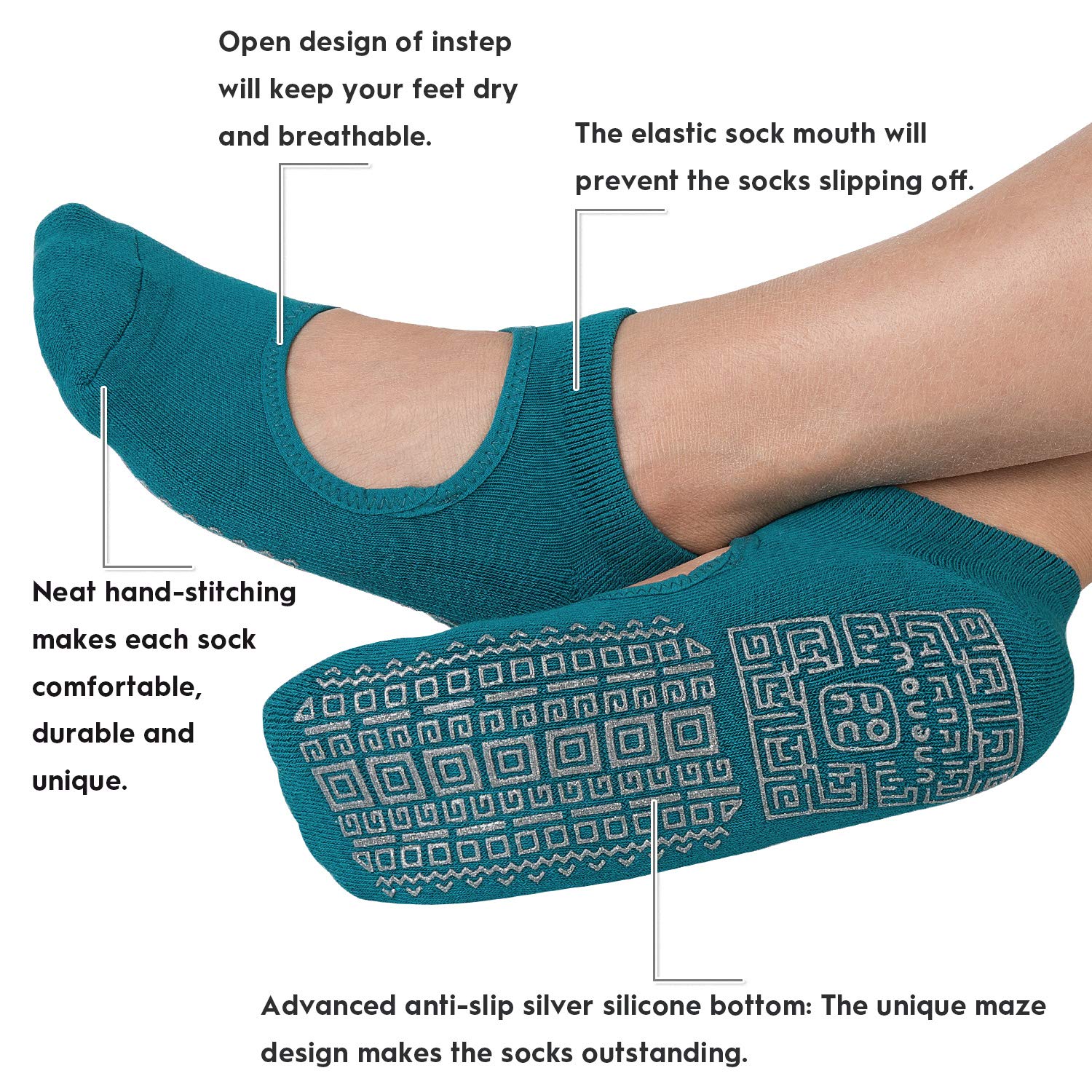 unenow Non Slip Grip Yoga Socks for Women with Cushion for Pilates, Barre, Home