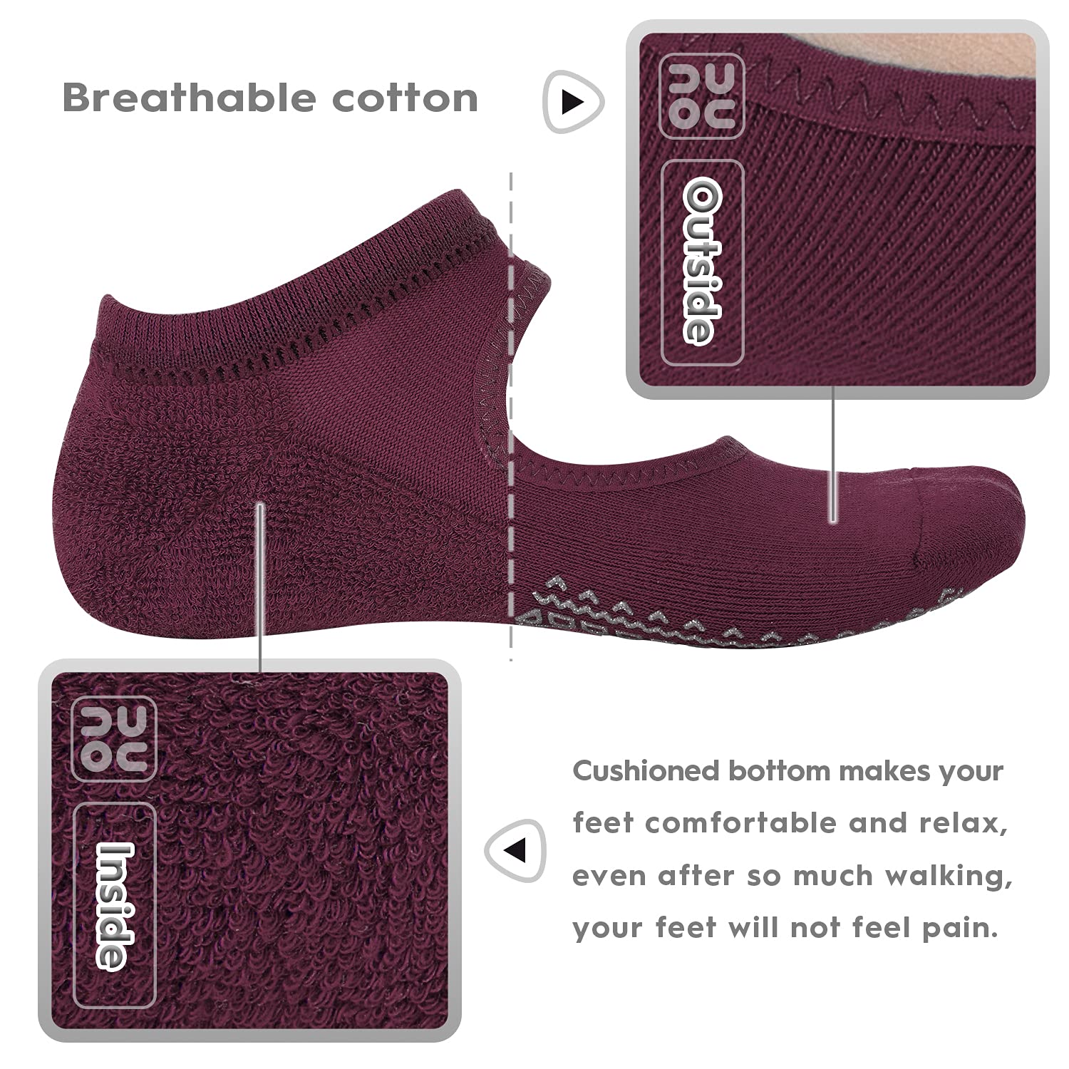 unenow Non Slip Grip Yoga Socks for Women with Cushion for Pilates, Barre, Home