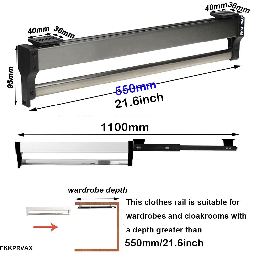 Closet Clothes Hanger Rail,Pull-Out Closet Rod 30-60cm,Wardrobe Clothing Rail,Closet Organizer Rack for Pants and Coat, Silver (550MM/21.6INCH)