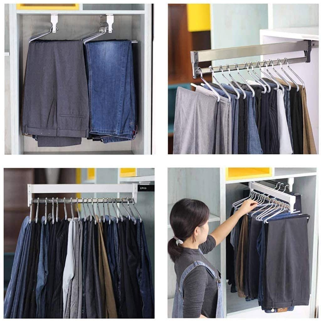 Closet Clothes Hanger Rail,Pull-Out Closet Rod 30-60cm,Wardrobe Clothing Rail,Closet Organizer Rack for Pants and Coat, Silver (550MM/21.6INCH)